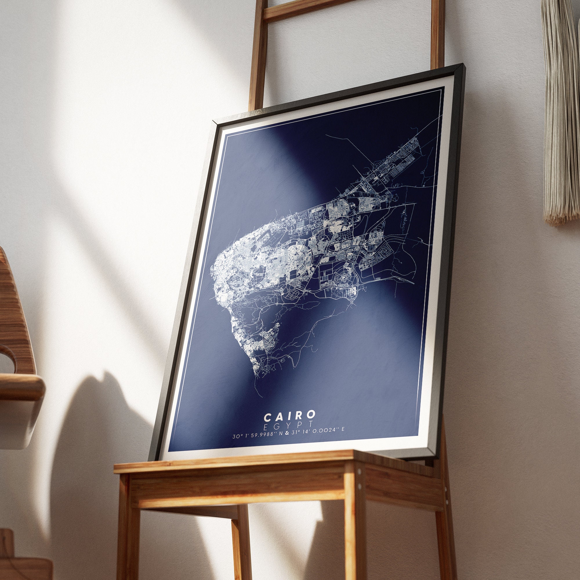 Cairo City Map Poster for Living Room Deep Blue Downloadable Wall Art ...