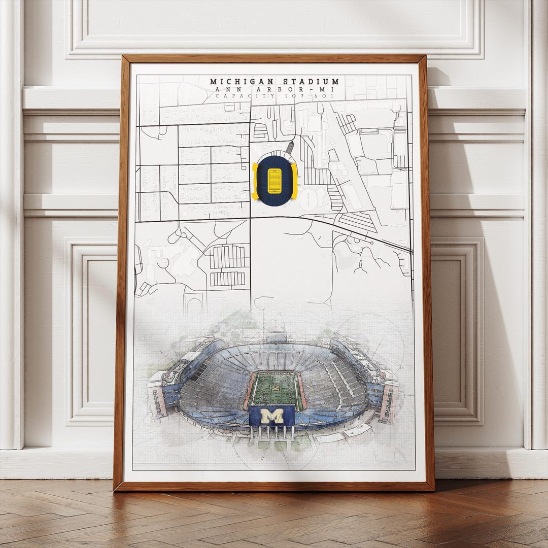 Map Design of Michigan College Stadium Artwork, Digital American ...