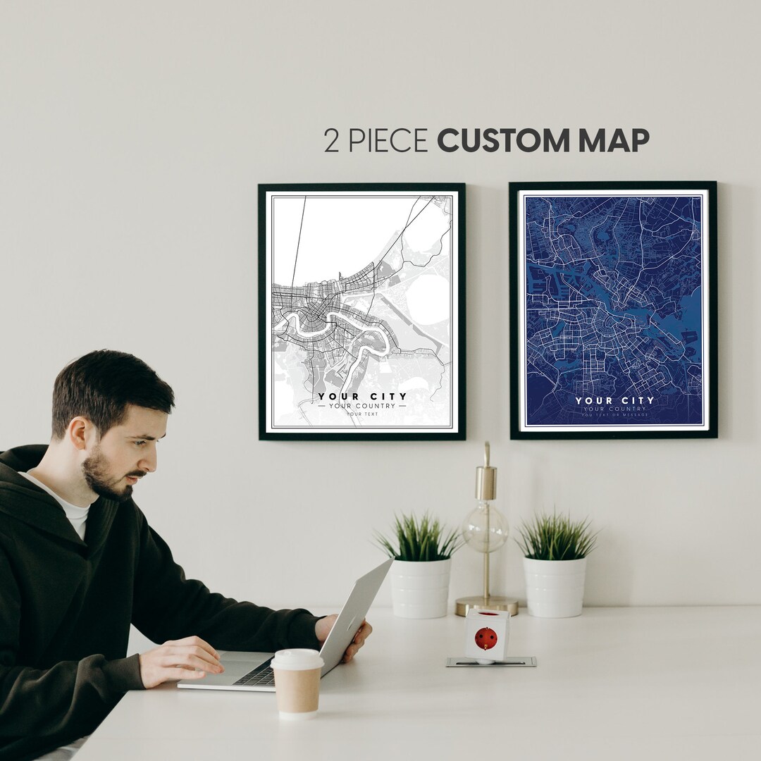 2 Piece Custom City Map Print, Custom City Map, Custom Print Map ...