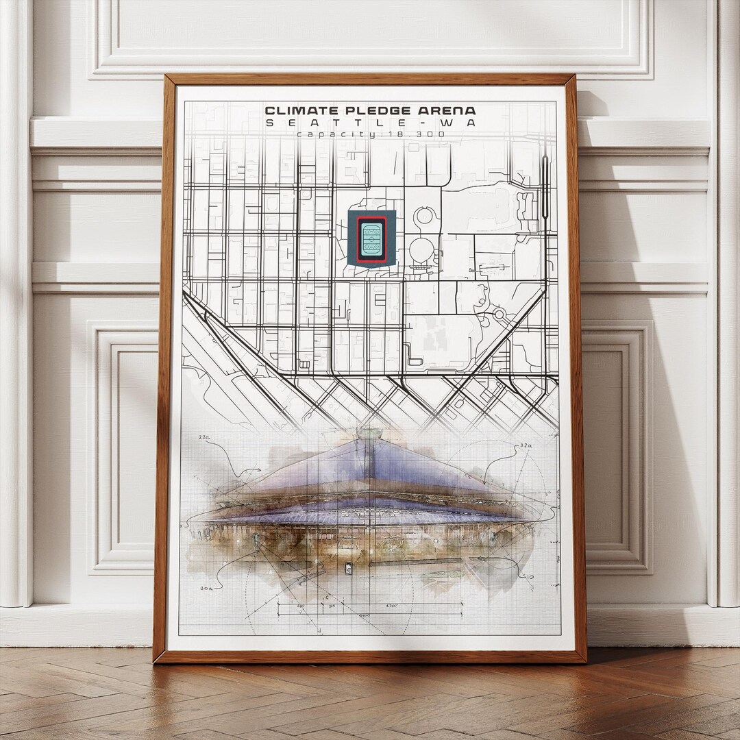 Climate Pledge Arena Hockey Stadium Digital Map Poster, Decorotive ...