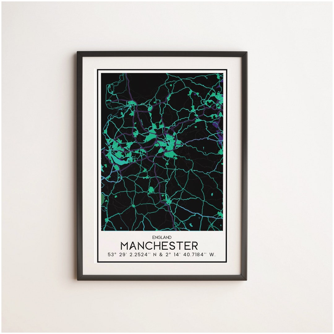 Manchester Map Print, Manchester City Map Decor, City Map Wall Art ...