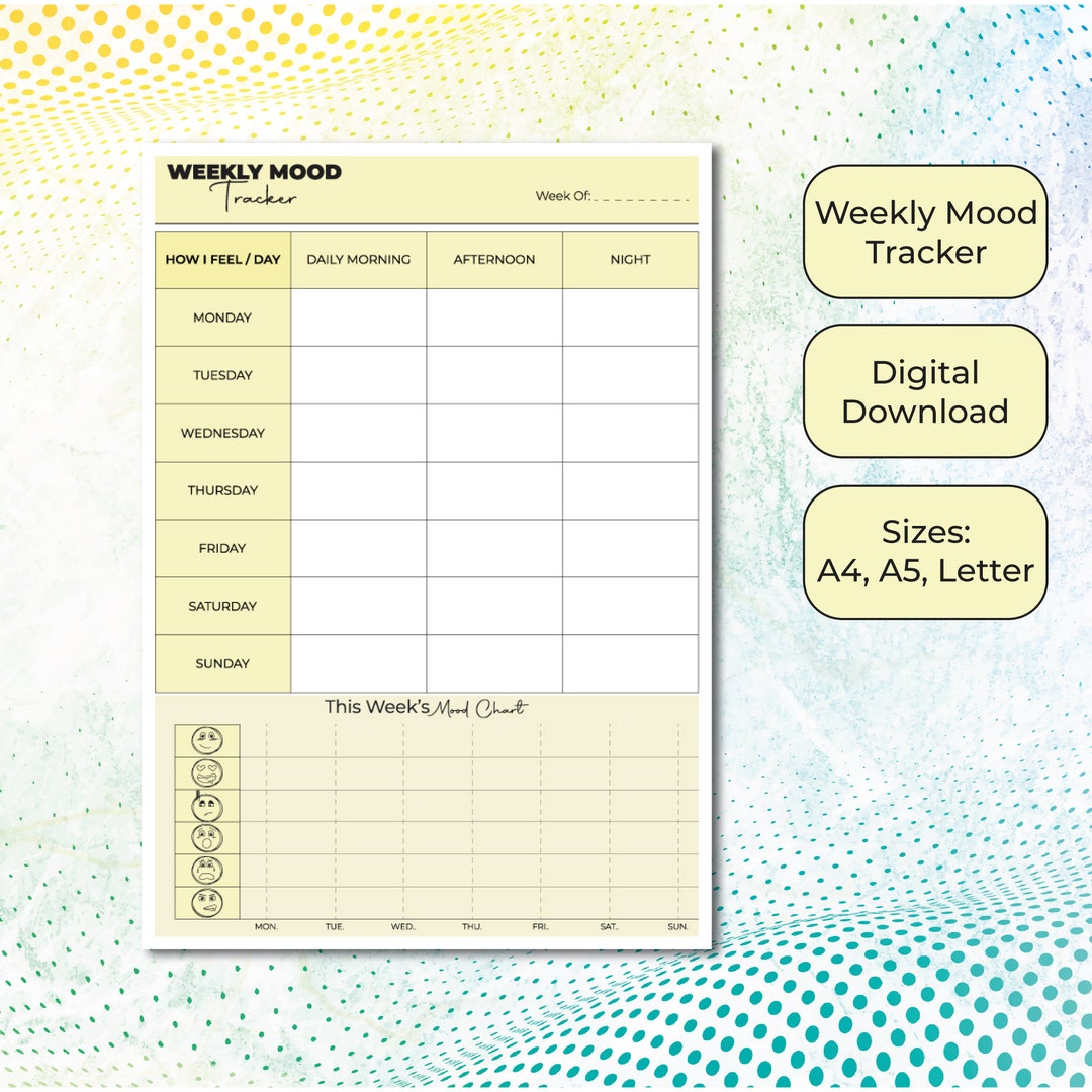 Weekly, Mood Tracker Printable , Mood Track Bullet Journal, Daily Mood ...
