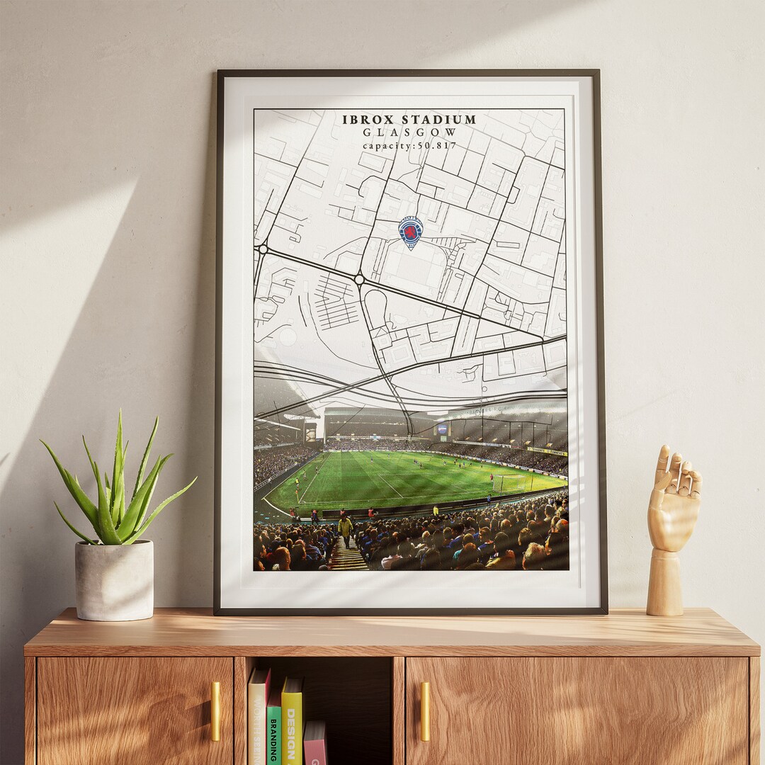 Ibrox Soccer Artwork, Digital Stadium Map Poster, Aesthetic Football ...