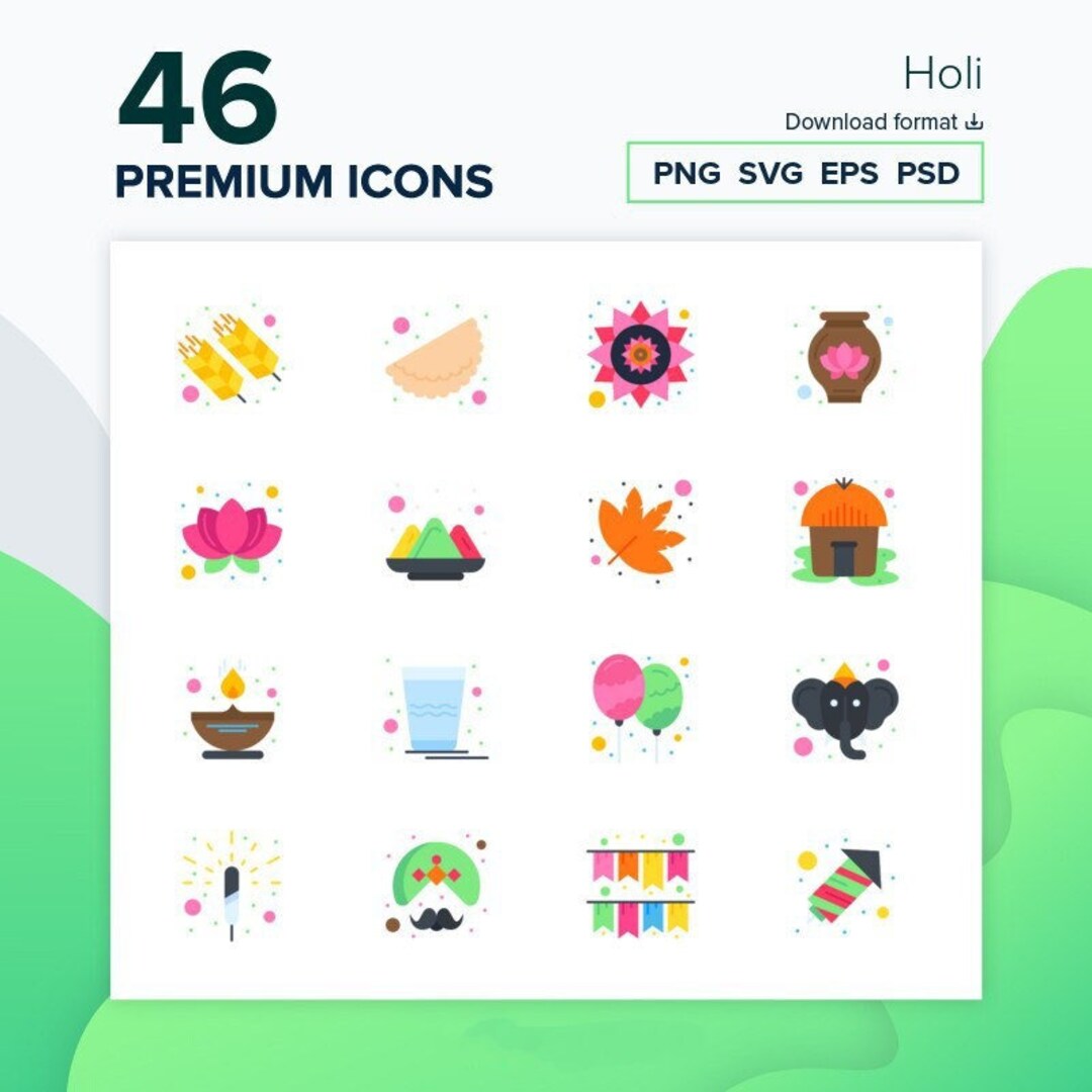 Holi Icons in Png , Svg , Eps , Psd Format Digital Download 46 Primium ...