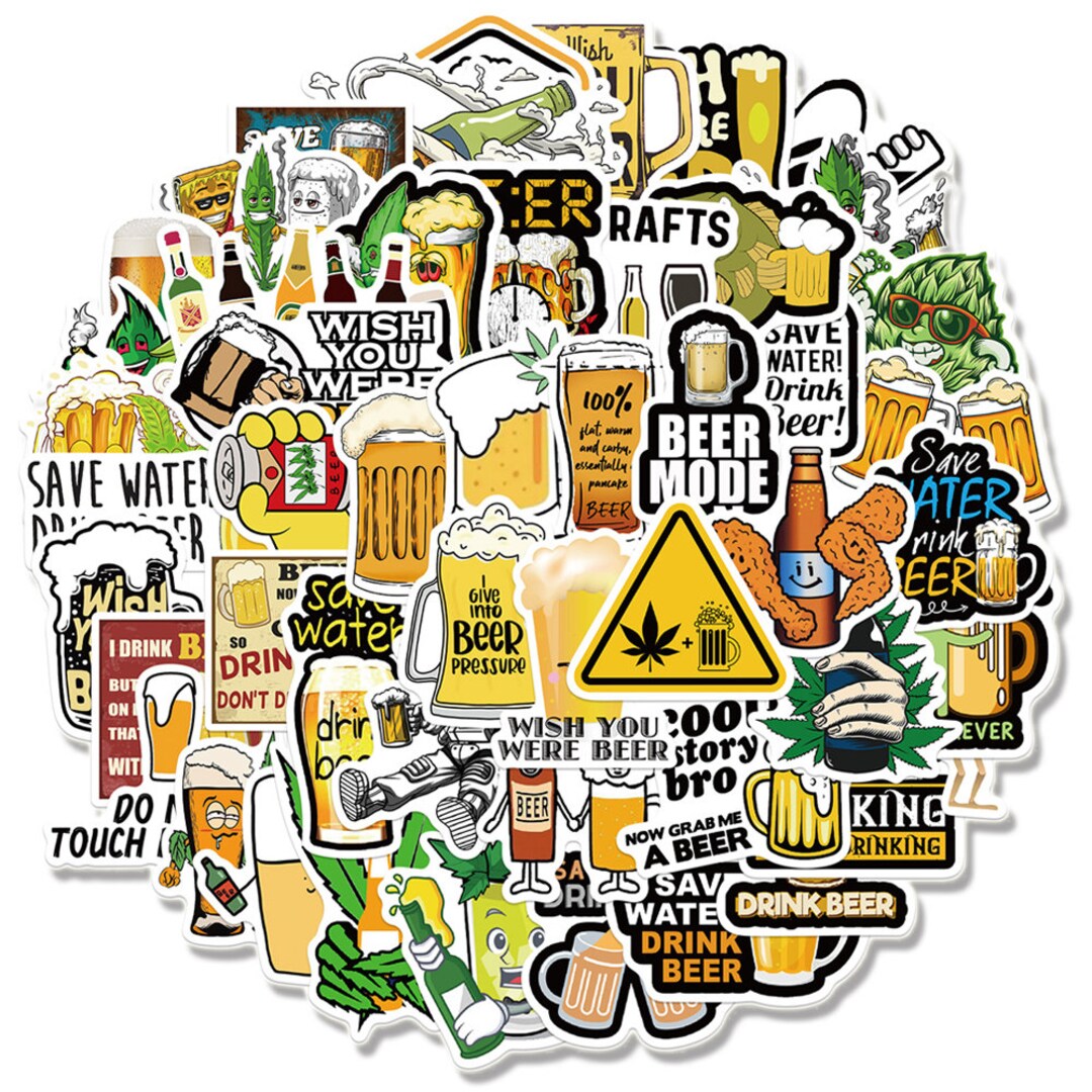 50 Pcs Handmade Funny Beer Stickers Bundle for Laptops, Bikes ...