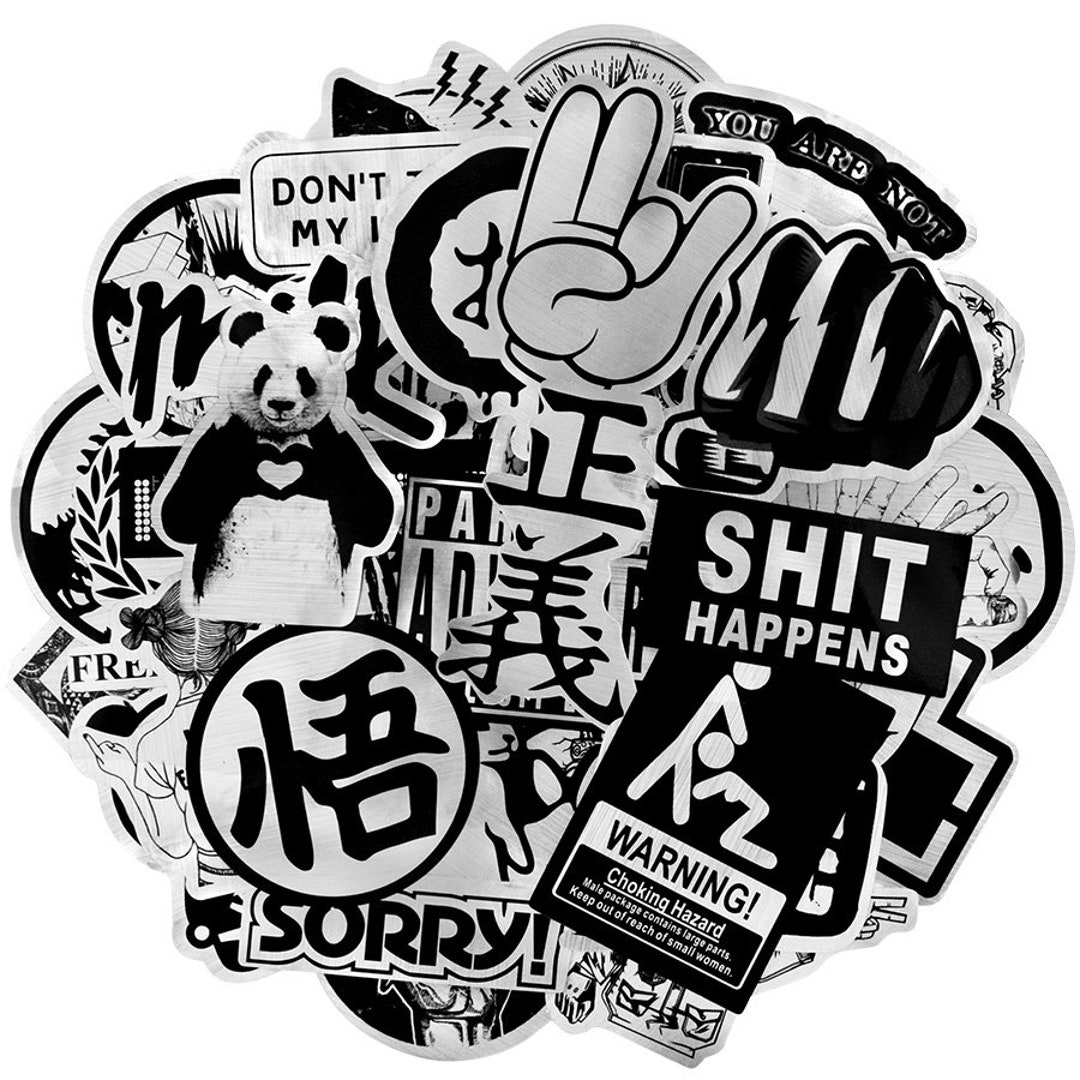 50 PCS Metallic Black and White Sticker Punk Funny Cool Sticker for ...