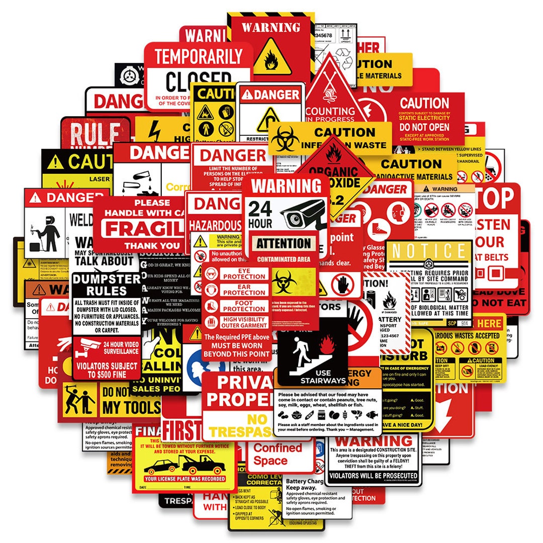 75 PCS Handmade Red Warning Sign Stickers, Waterproof Decals for ...