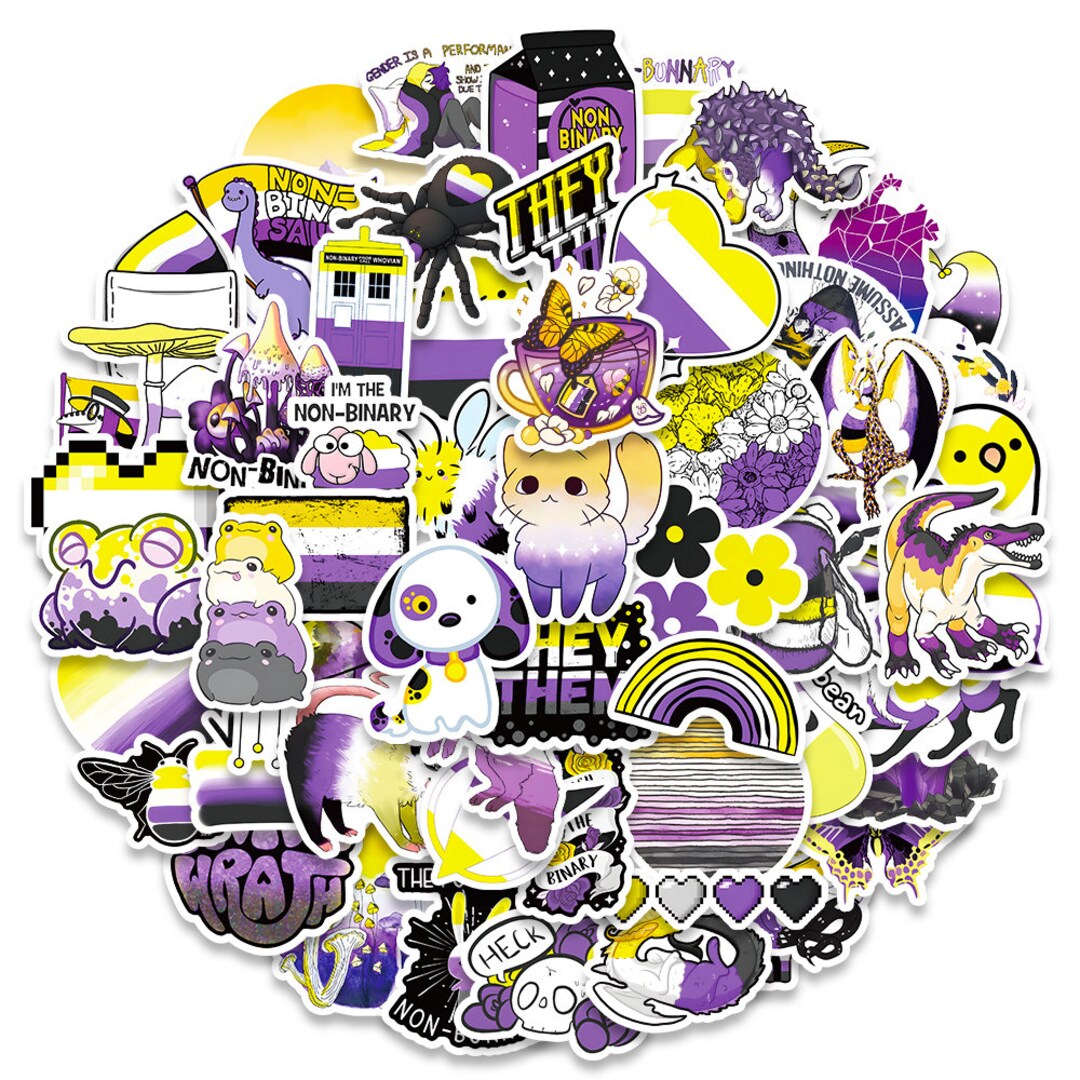 60 PCS Purple Non-binary Sticker for Laptop Bottle Luggage Skateboard ...