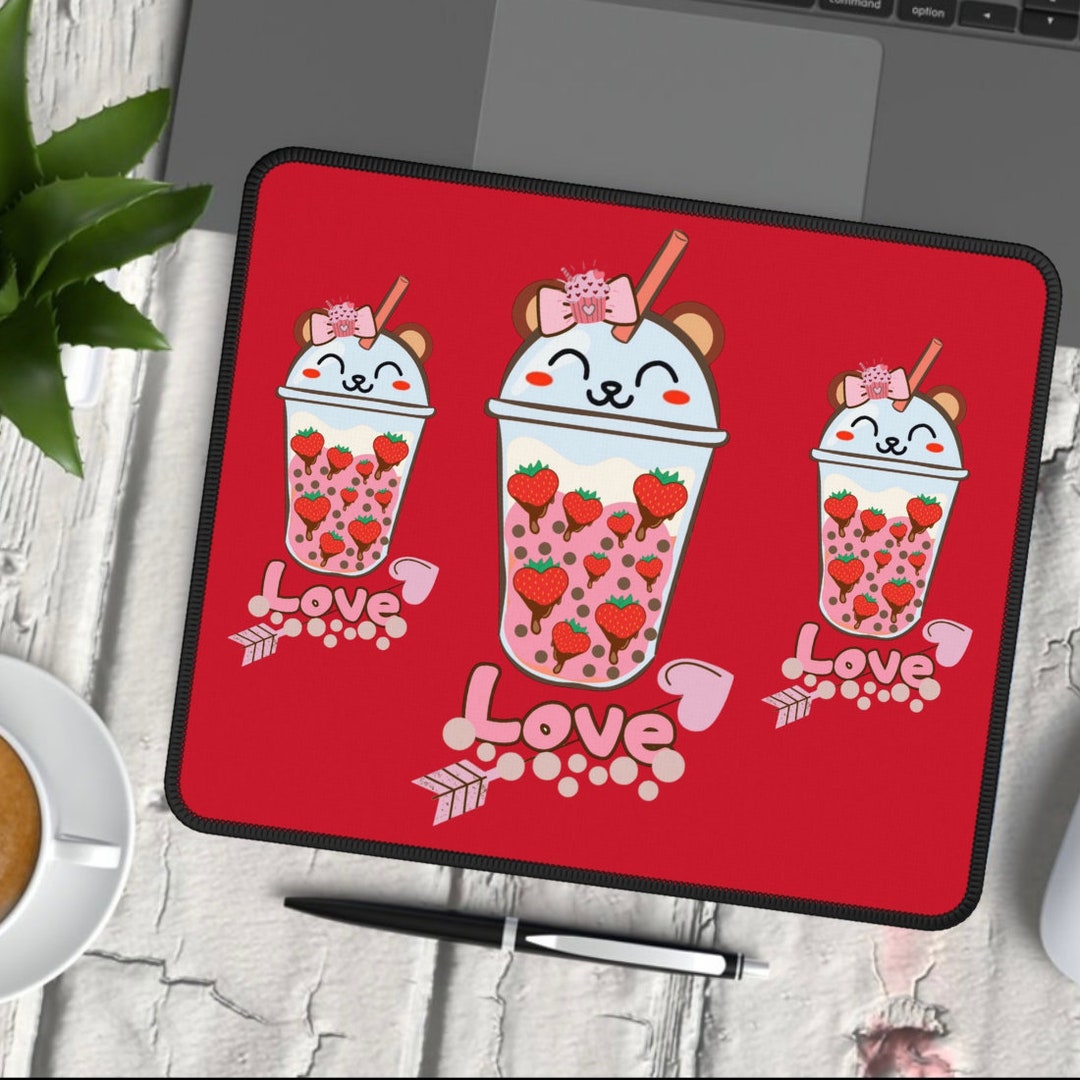 Boba Mouse Pad, Cute Desk Mat, Gift for Her, Bear Mouse Pad, Kawaii ...