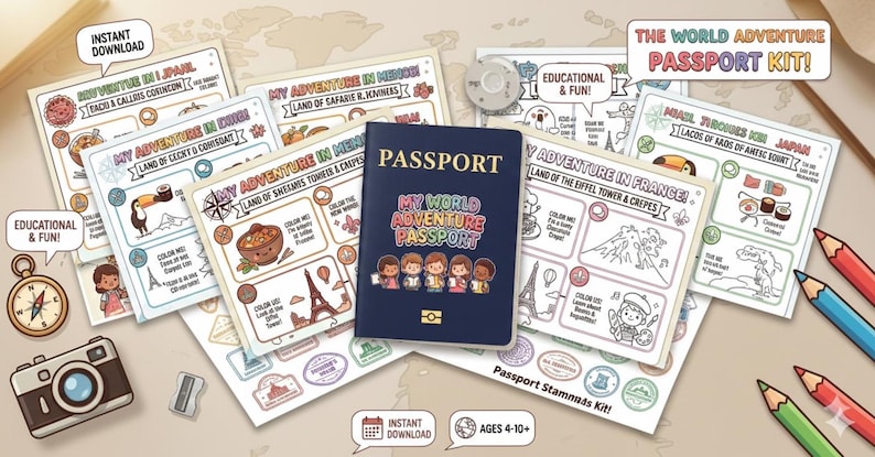 Kids Adventure Passport Kit, World Travel Activity, Homeschool ...