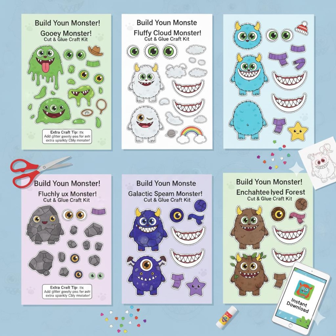 Monster Craft Kit – Printable Paper Toy, DIY Kids Activity (digital ...