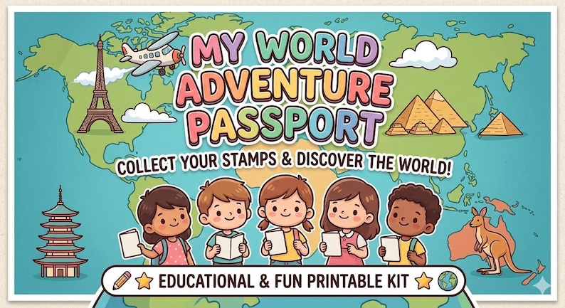 Kids Adventure Passport Kit, World Travel Activity, Homeschool ...