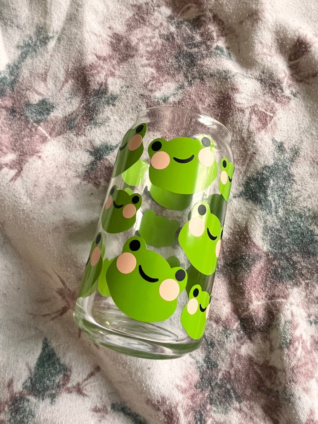 Frog Glass Cup, Happy Cute Frog, Kawaii Frog, Trendy Glass Can, Toad ...