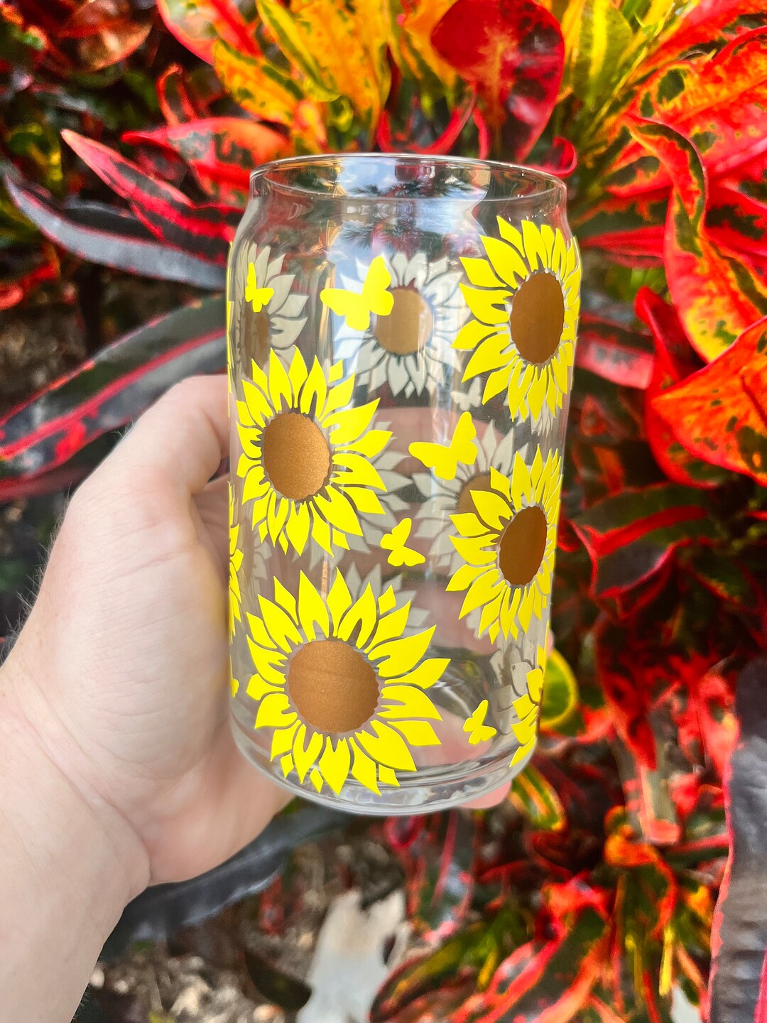 Sunflower Glass Cup, Flower Beer Can, Tumblers, 16oz, Sunflower Coffee ...