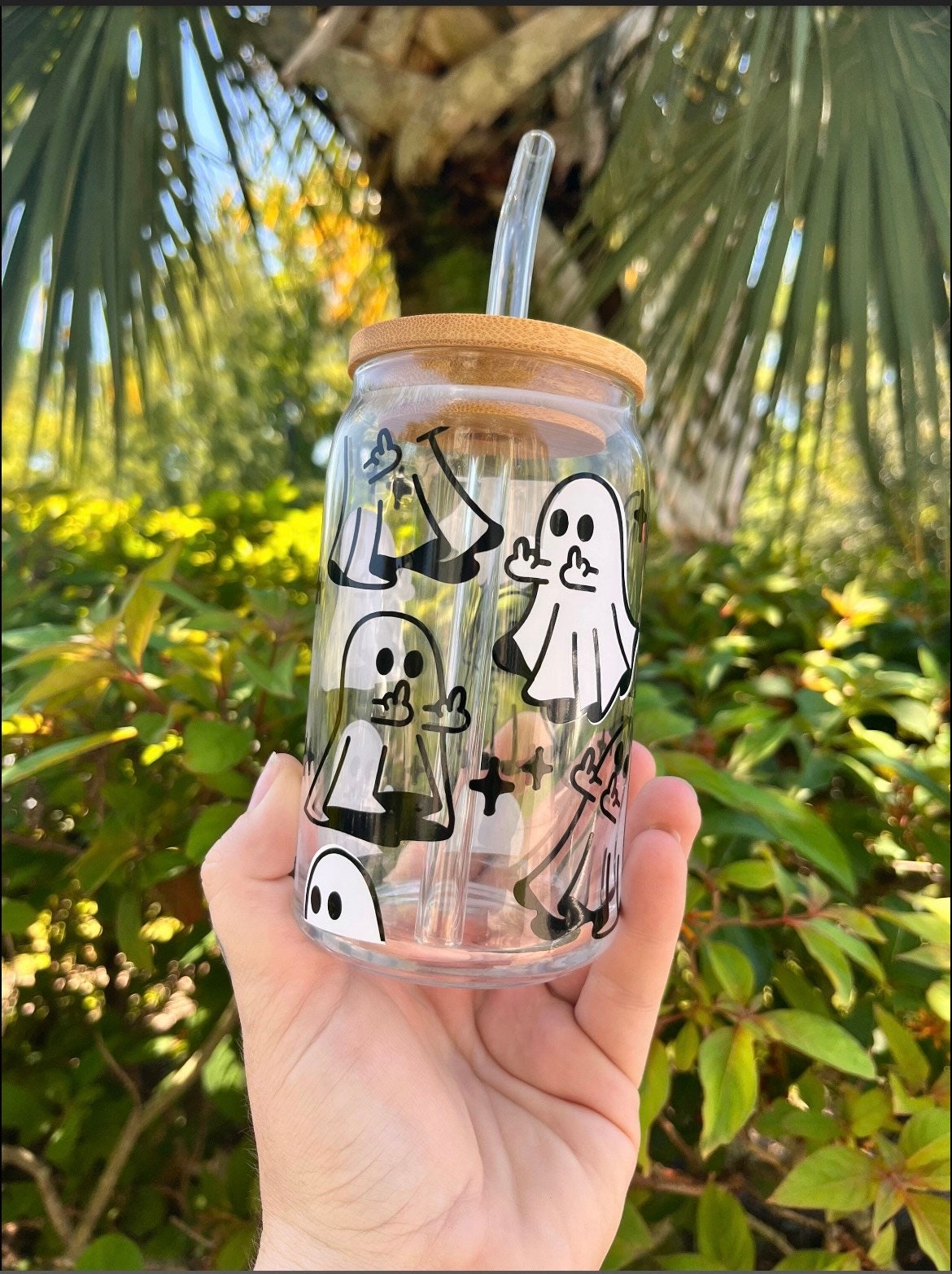 Ghost Beer Can Glass, Middle Finger Ghost Cup, Halloween Iced Coffee ...