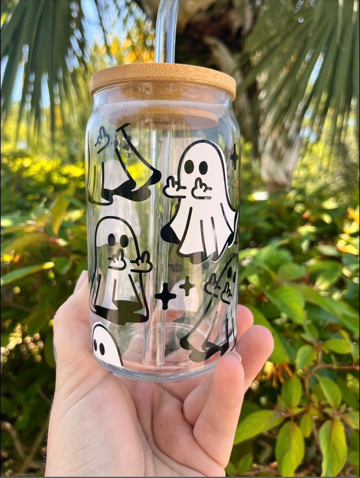 Ghost Beer Can Glass, Middle Finger Ghost Cup, Halloween Iced Coffee ...