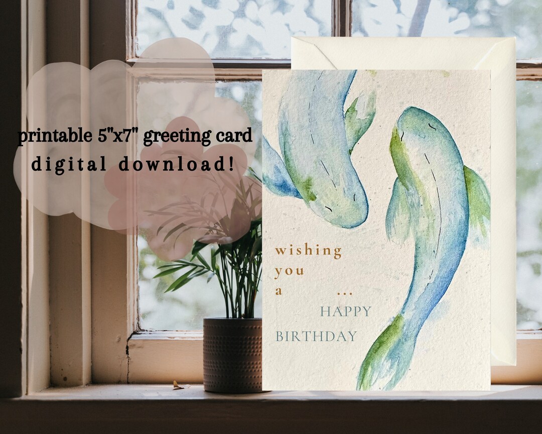Printable Birthday Card With Koi Fish Digital Koi Fish - Etsy