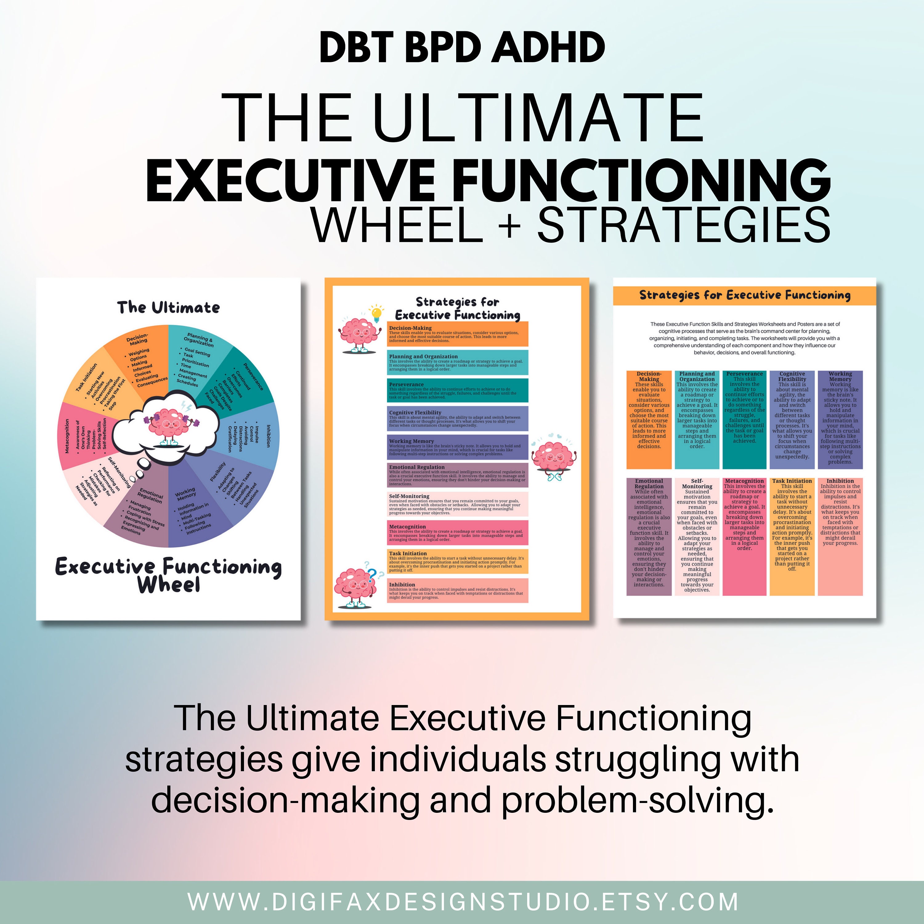 ADHD Therapy Worksheets for Executive Functioning DBT CBT Impulse ...