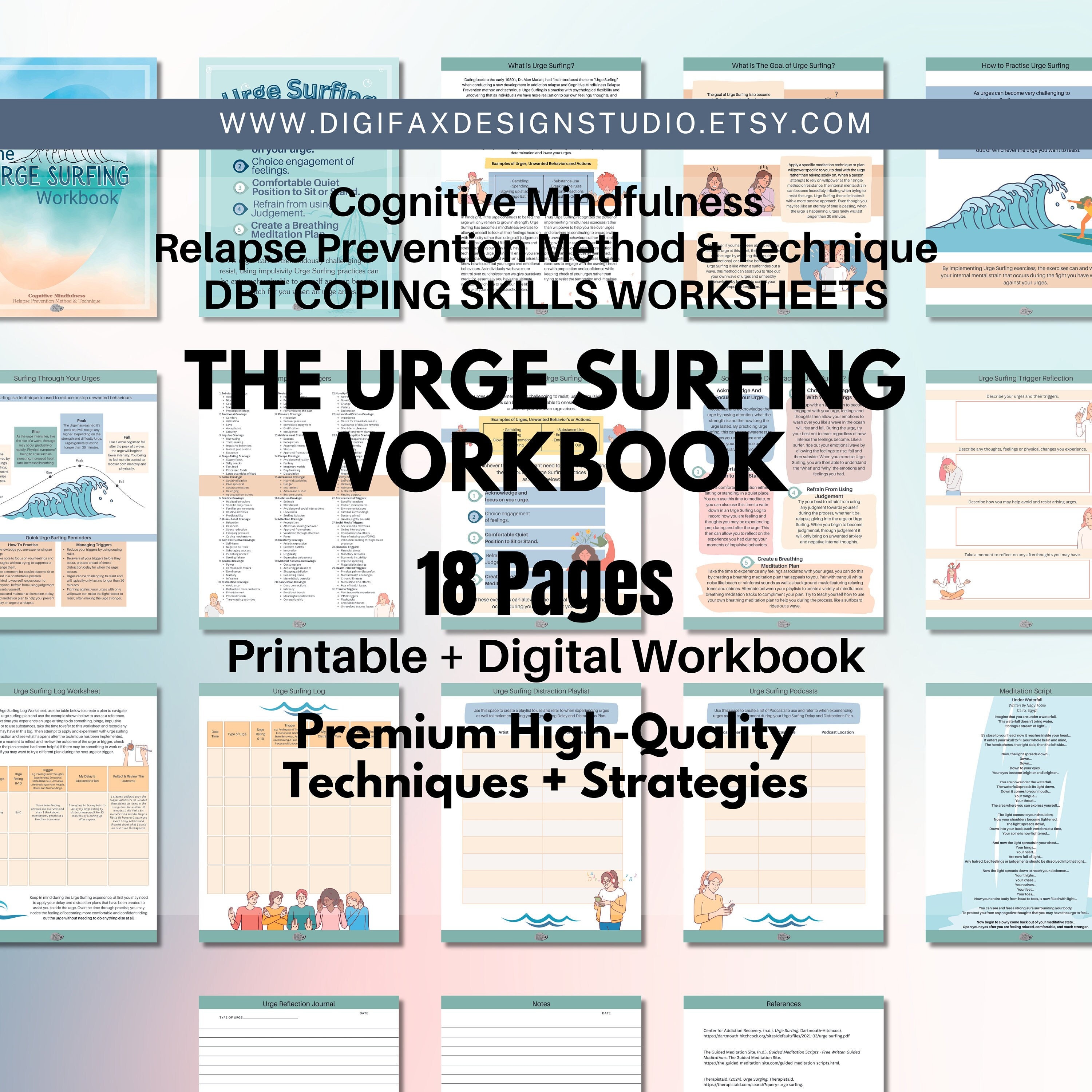 Urge Surfing Addiction Recovery Worksheets DBT Emotions Workbook for ...
