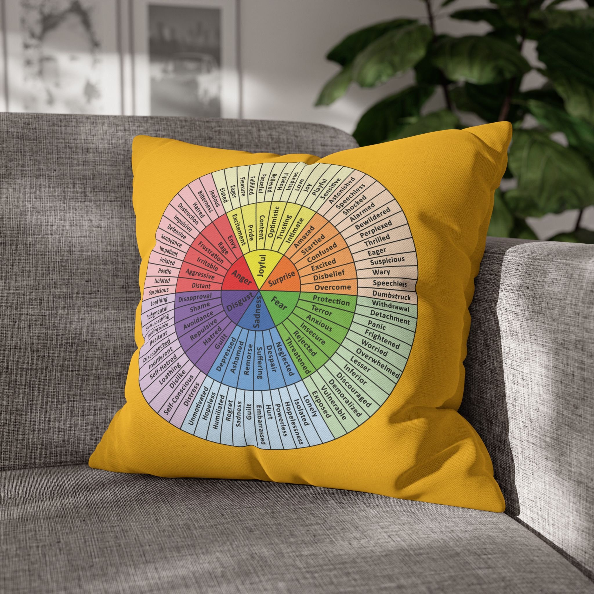 Feelings Wheel Pillow Emotion Wheel Pillow Case Yellow Therapist ...