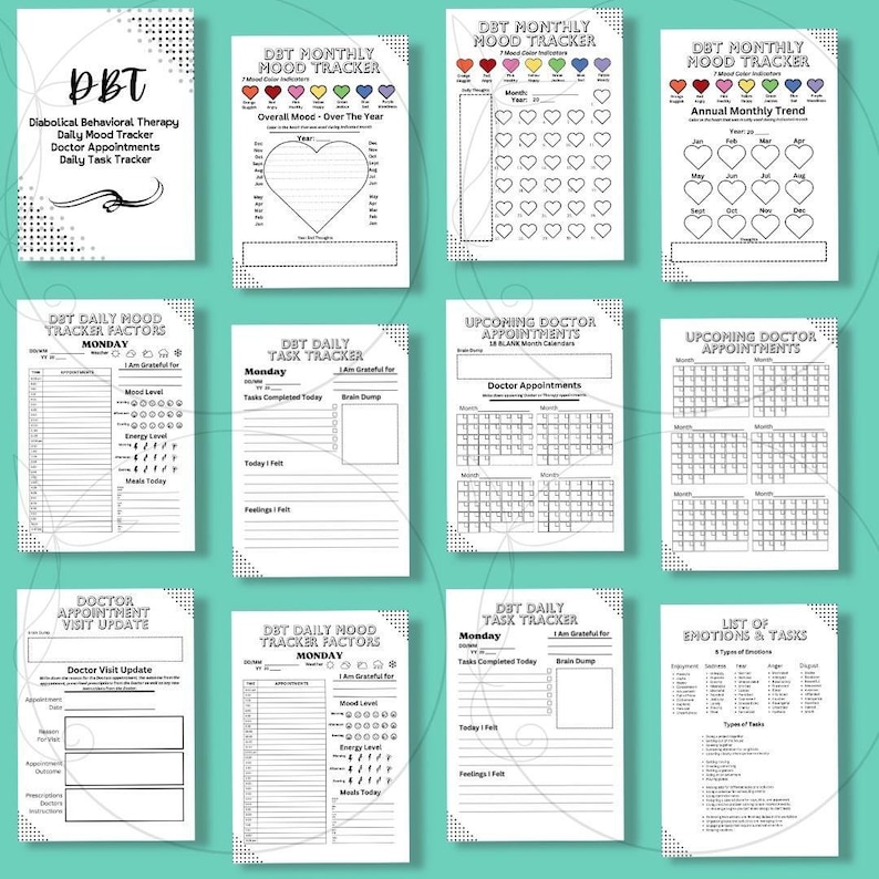 DBT Workbook Sheets, Emotions TRACKER, Daily Mood Journal, Social ...