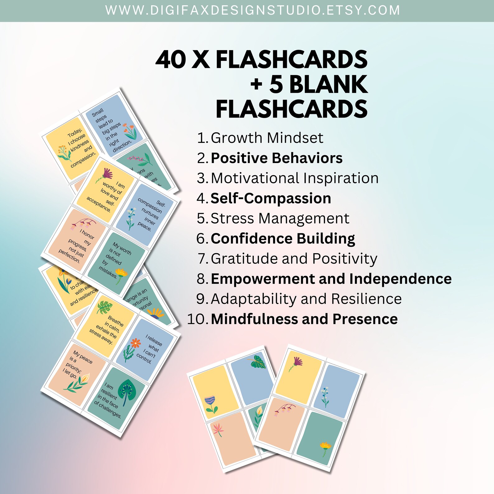 DBT Positive Affirmation Cards, Mindfulness Cards, Inspirational Flash ...