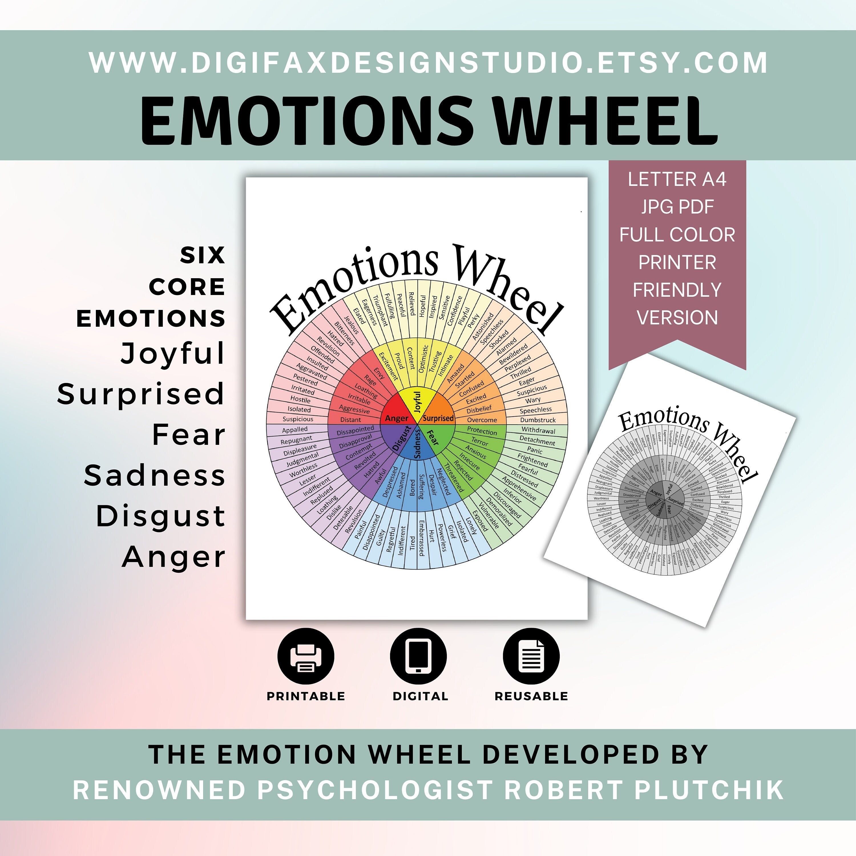 Emotions Wheel Digital Download CBT Wheel Therapy Mental Health ...