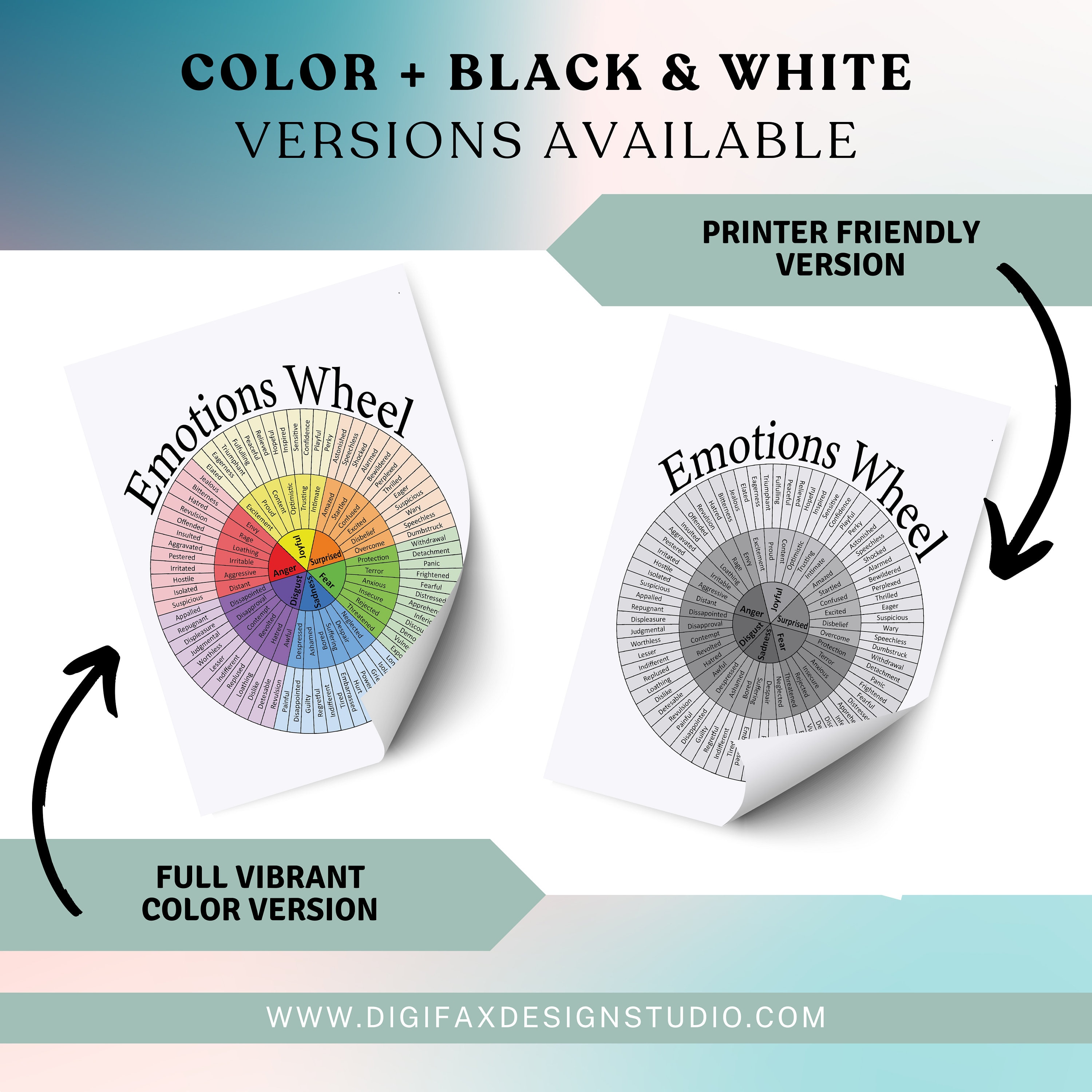 Emotions Wheel Digital Download CBT Wheel Therapy Mental Health ...