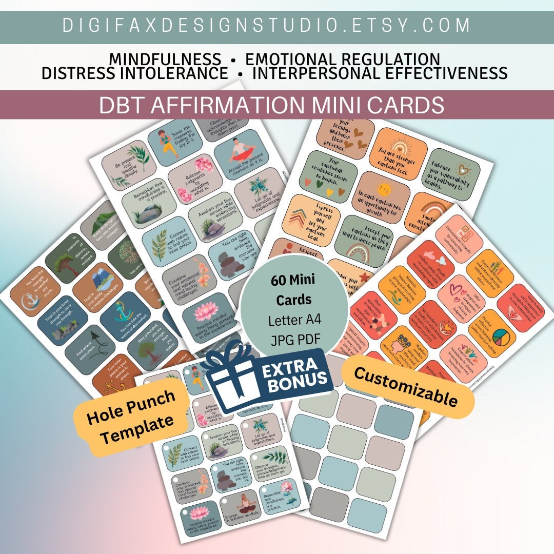 DBT Positive Affirmation Mini Cards Borderline Mental Health Growth ...