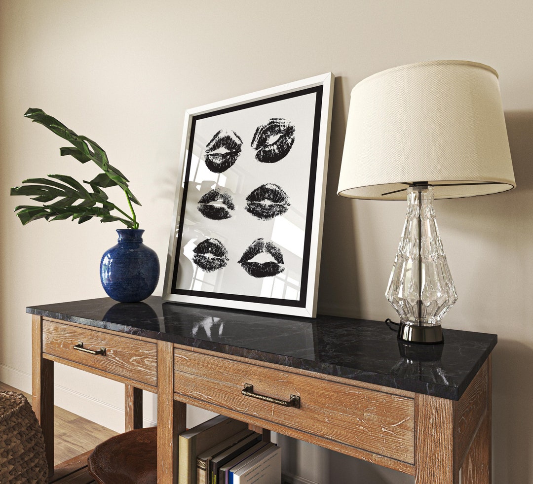 Kiss Lips Wall Art Trendy Black and White Funky Preppy Lips Wall Art ...