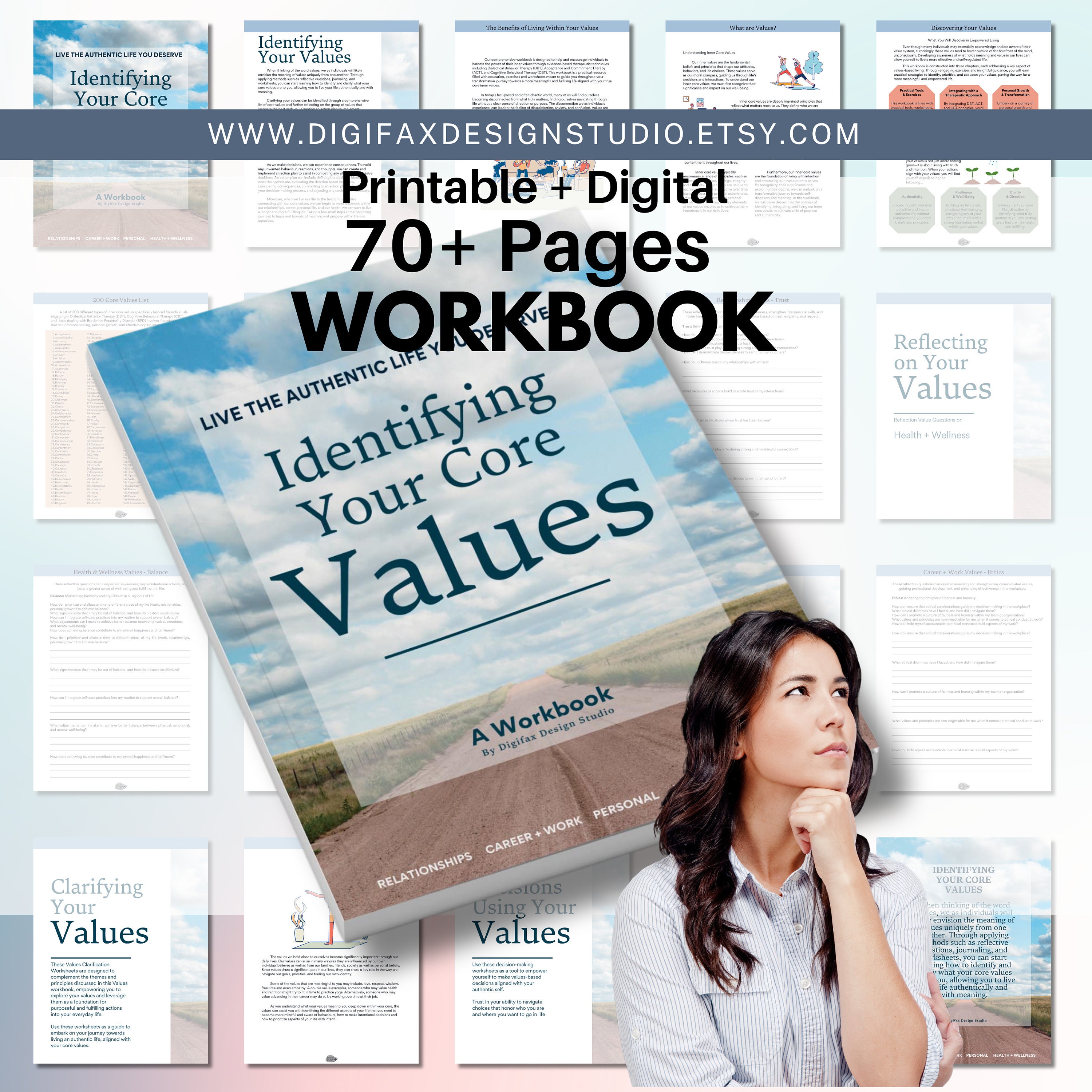 Cognitive Distortions CBT Workbook Core Values Worksheets Psychotherapy ...