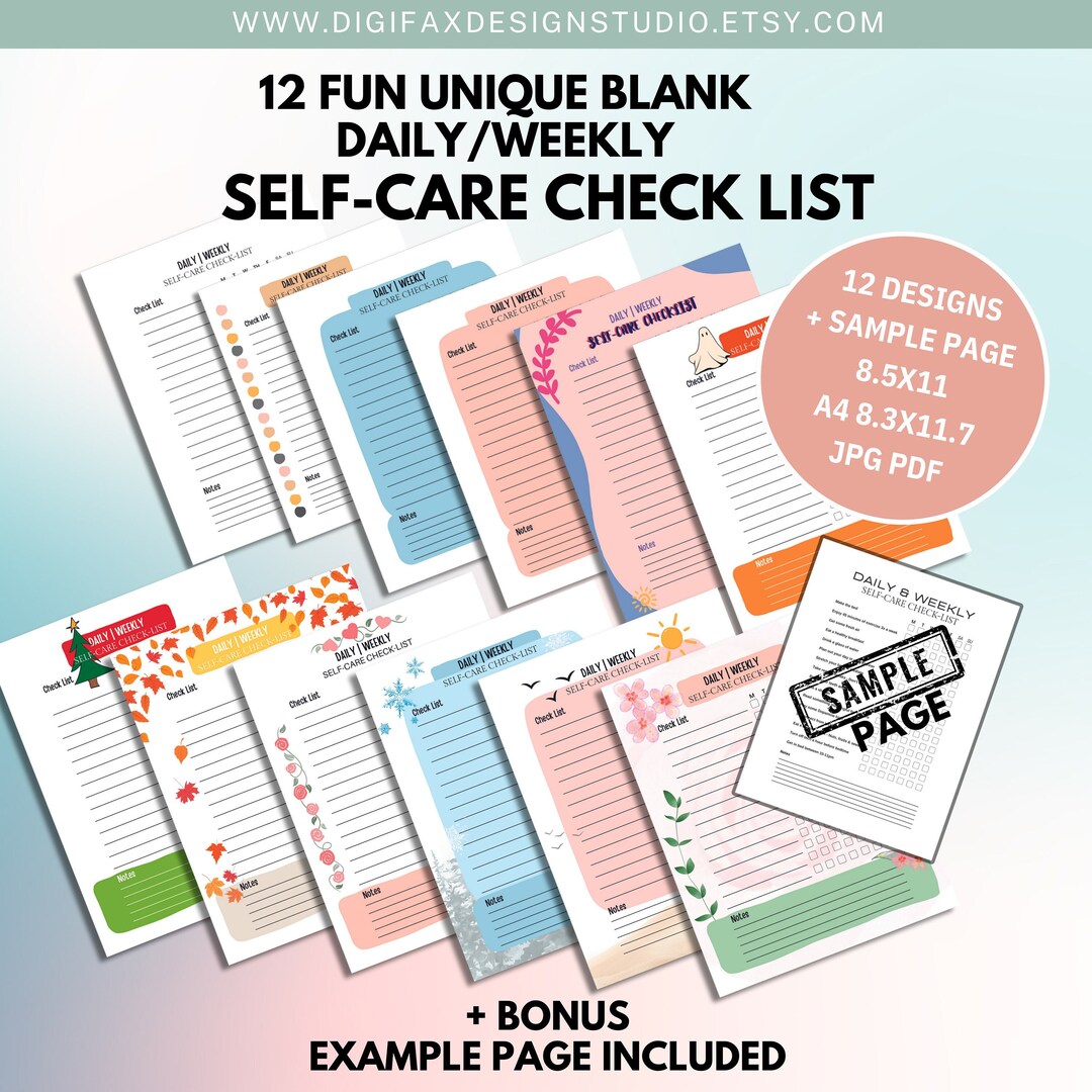 Self-care Checklist Printable – 12 Fun Daily Trackers (PDF & JPG) - Etsy
