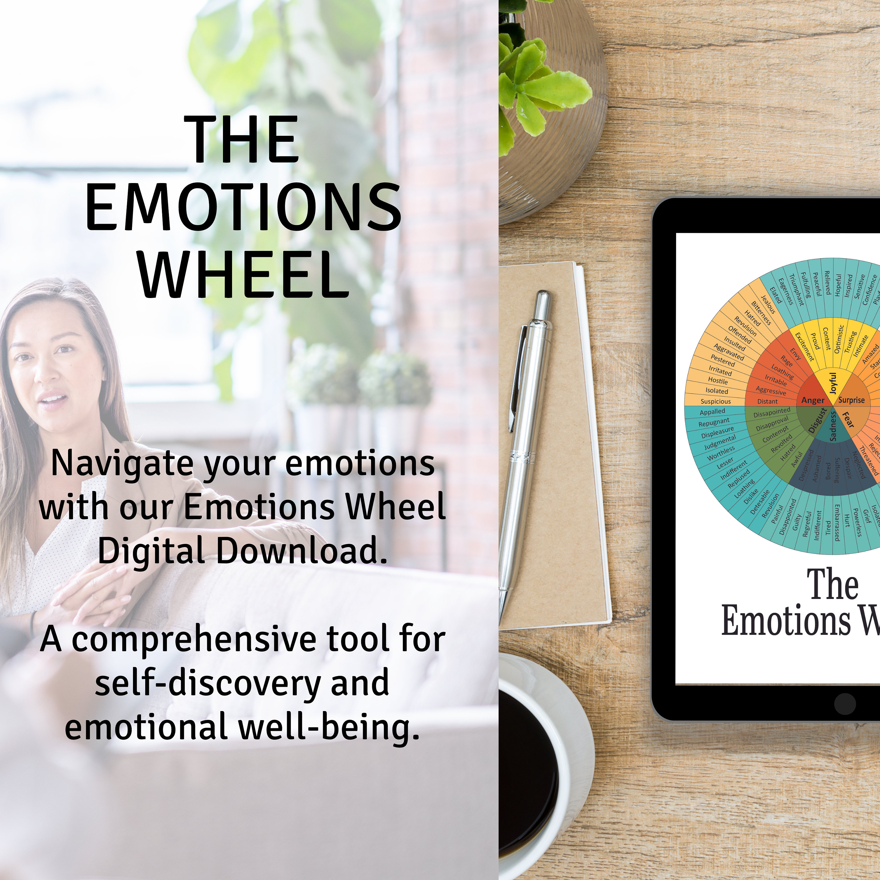 Emotions Wheel Printable Digital Download Therapy Office Decor CBT DBT ...