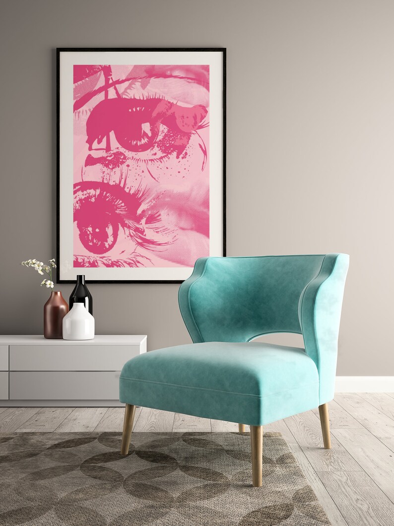 Preppy Pink Lips Wall Print Poster Lip Gloss Art for Living Room Decor ...