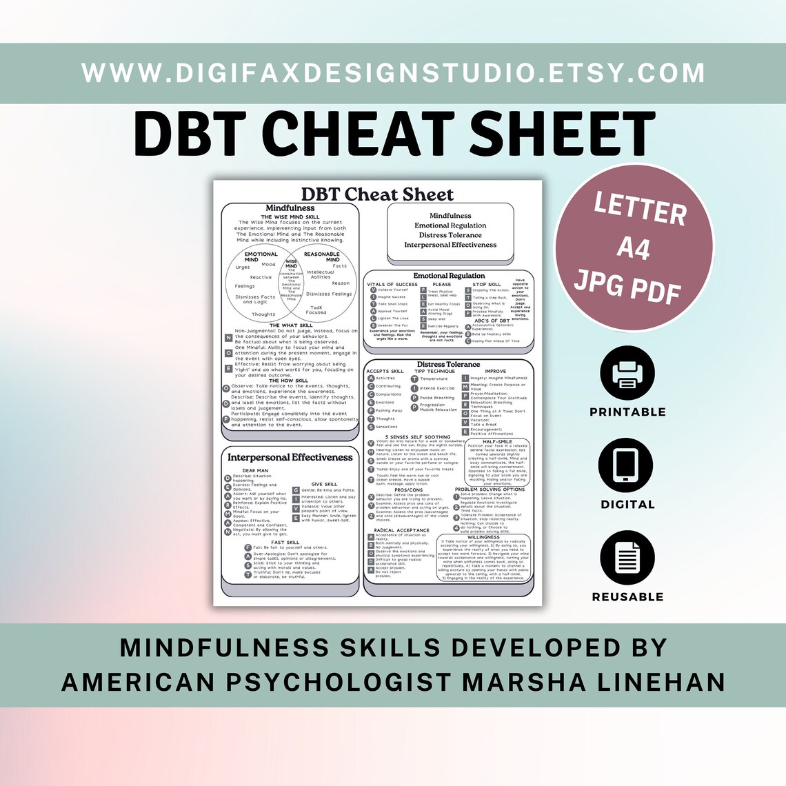 DBT Cheat Sheet for Borderline Personality Cognitive Behavior and ...