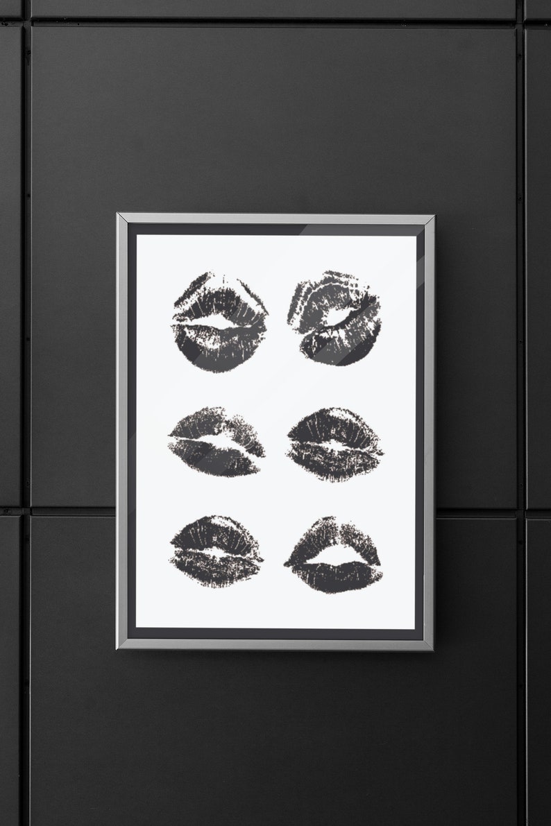 Lips Black and White Dorm Wall Art Poster Preppy Lips Artwork Wall Art ...
