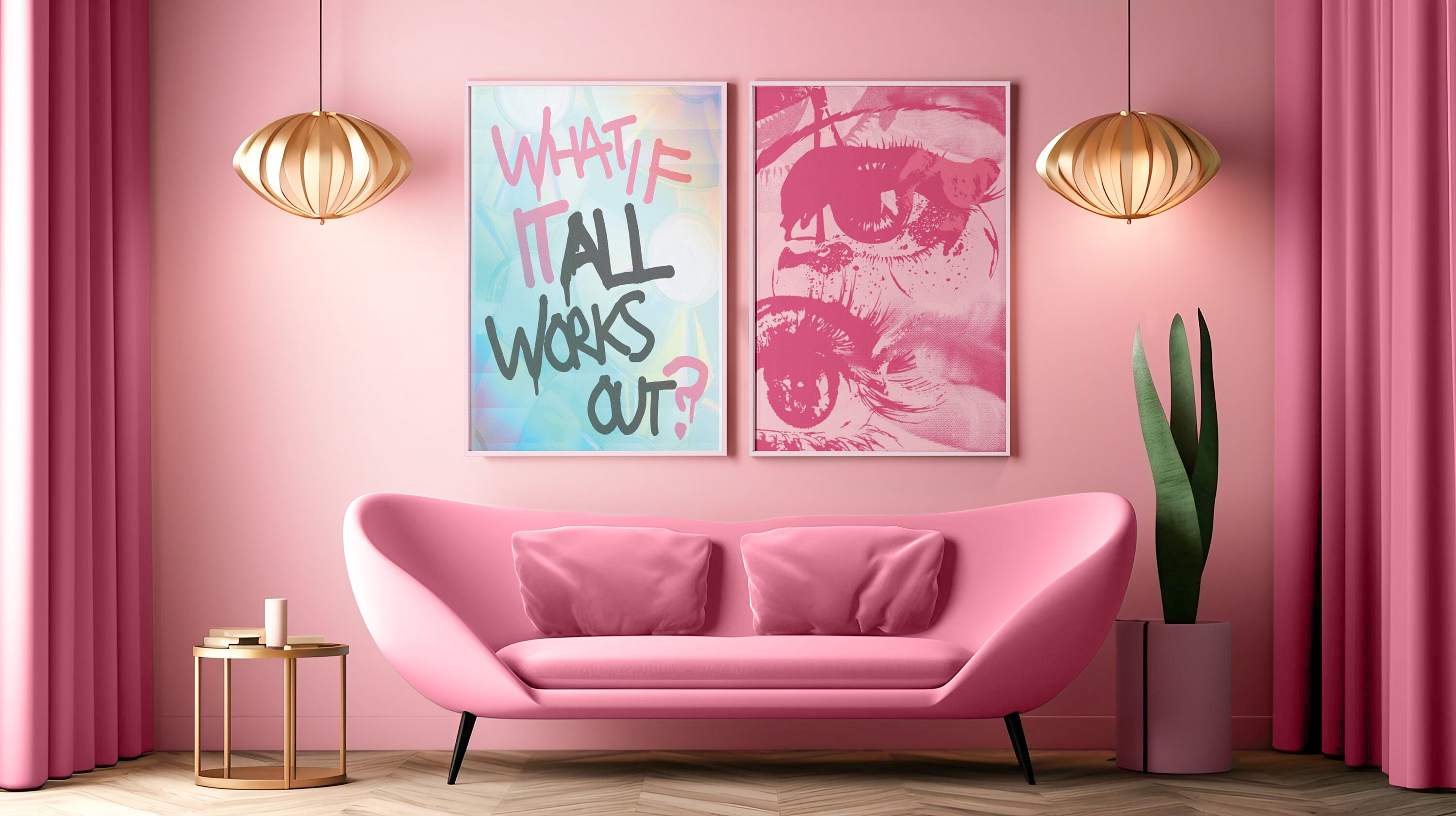 Preppy Pink Lips Wall Print Poster Lip Gloss Art for Living Room Decor ...
