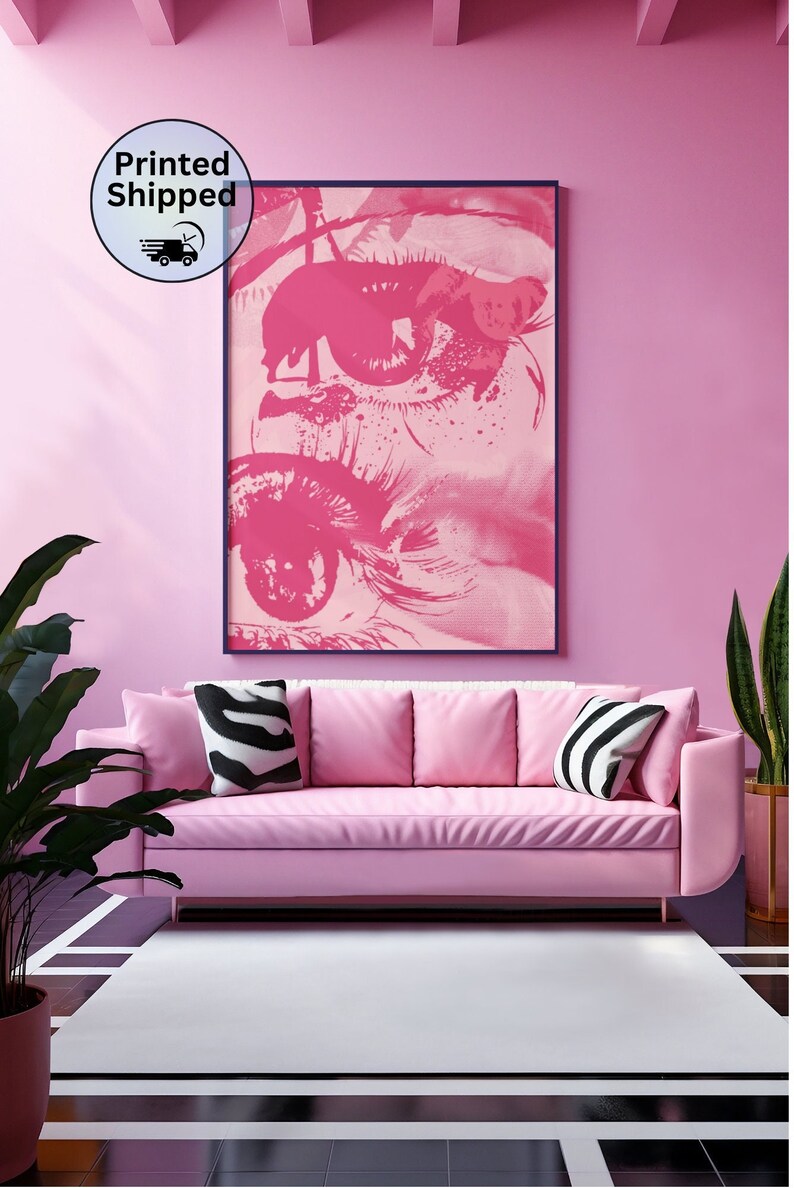 Preppy Pink Lips Wall Print Poster Lip Gloss Art for Living Room Decor ...