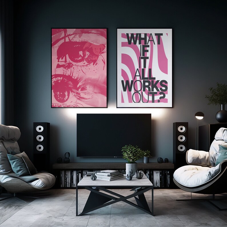 Preppy Pink Lips Wall Print Poster Lip Gloss Art for Living Room Decor ...