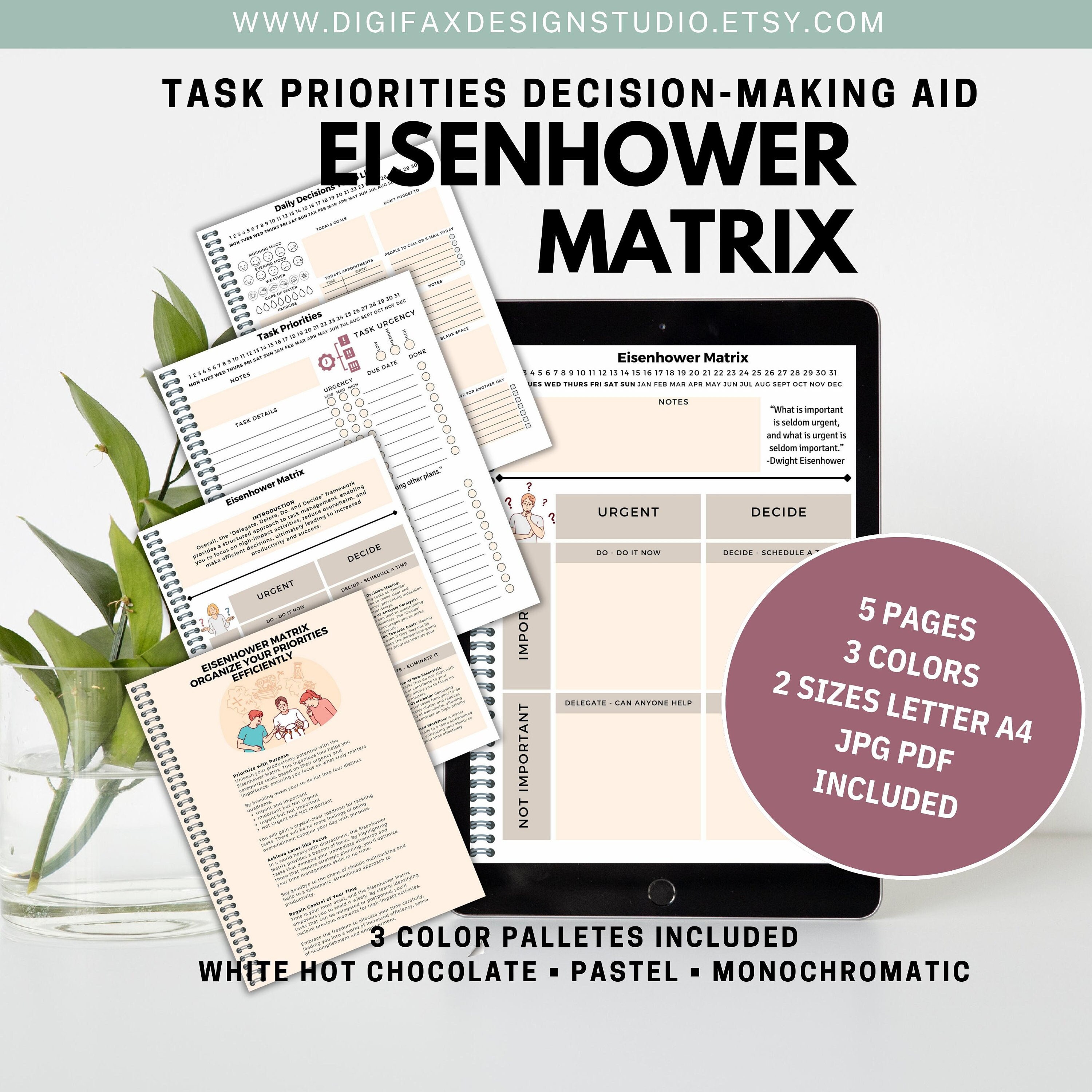 Decision Planner Printable Decision Making Worksheet Eisenhower Matrix ...