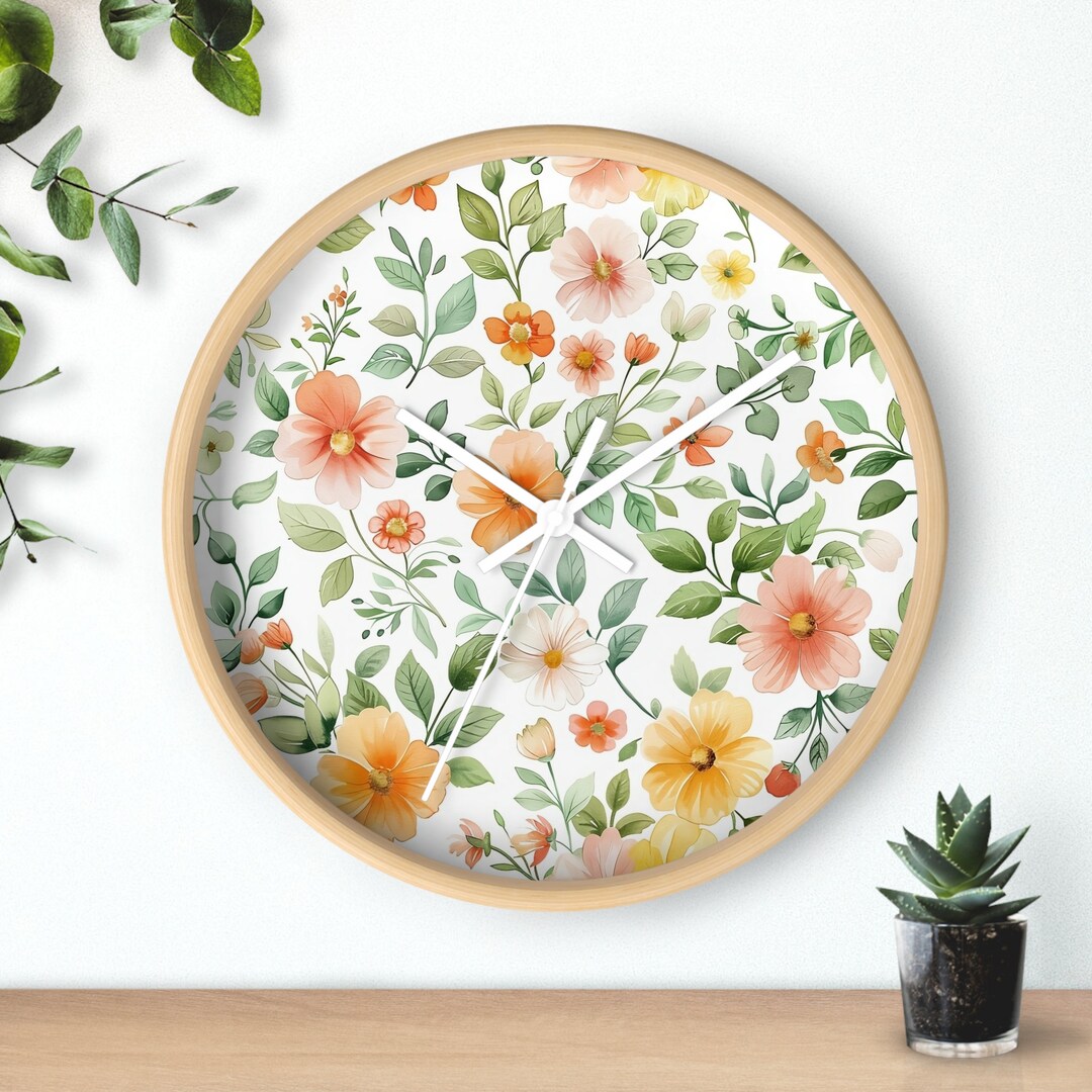 Wildflower Wall Clock, Floral Wall Decor, Spring Flowers Decorative ...