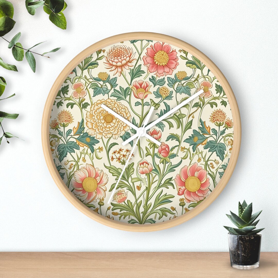 Floral Wall Clock, William Morris Style Wildflower Clock, Decorative ...