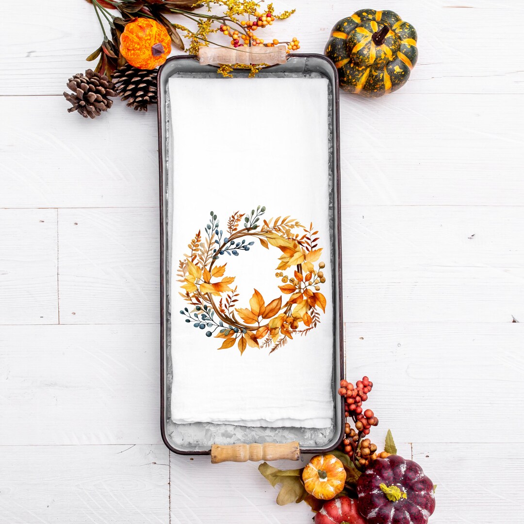Fall Wreath Flour Sack Towel Wreath Tea Towel Fall Kitchen - Etsy