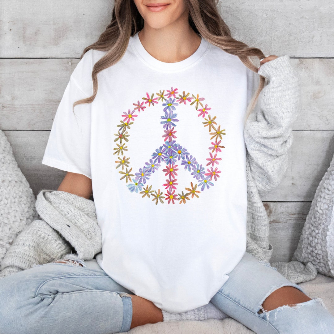 Floral Peace Sign Shirt, Hippie Peace Tee, Peace Symbol Tshirt, Florist ...