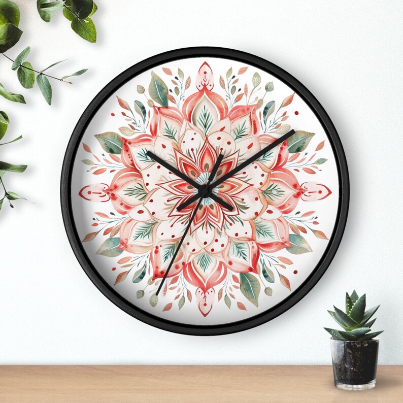 Floral Mandala Wall Clock, Flower Decorative Kitchen Clock, Office Wall Clock, Floral Home Decor ...