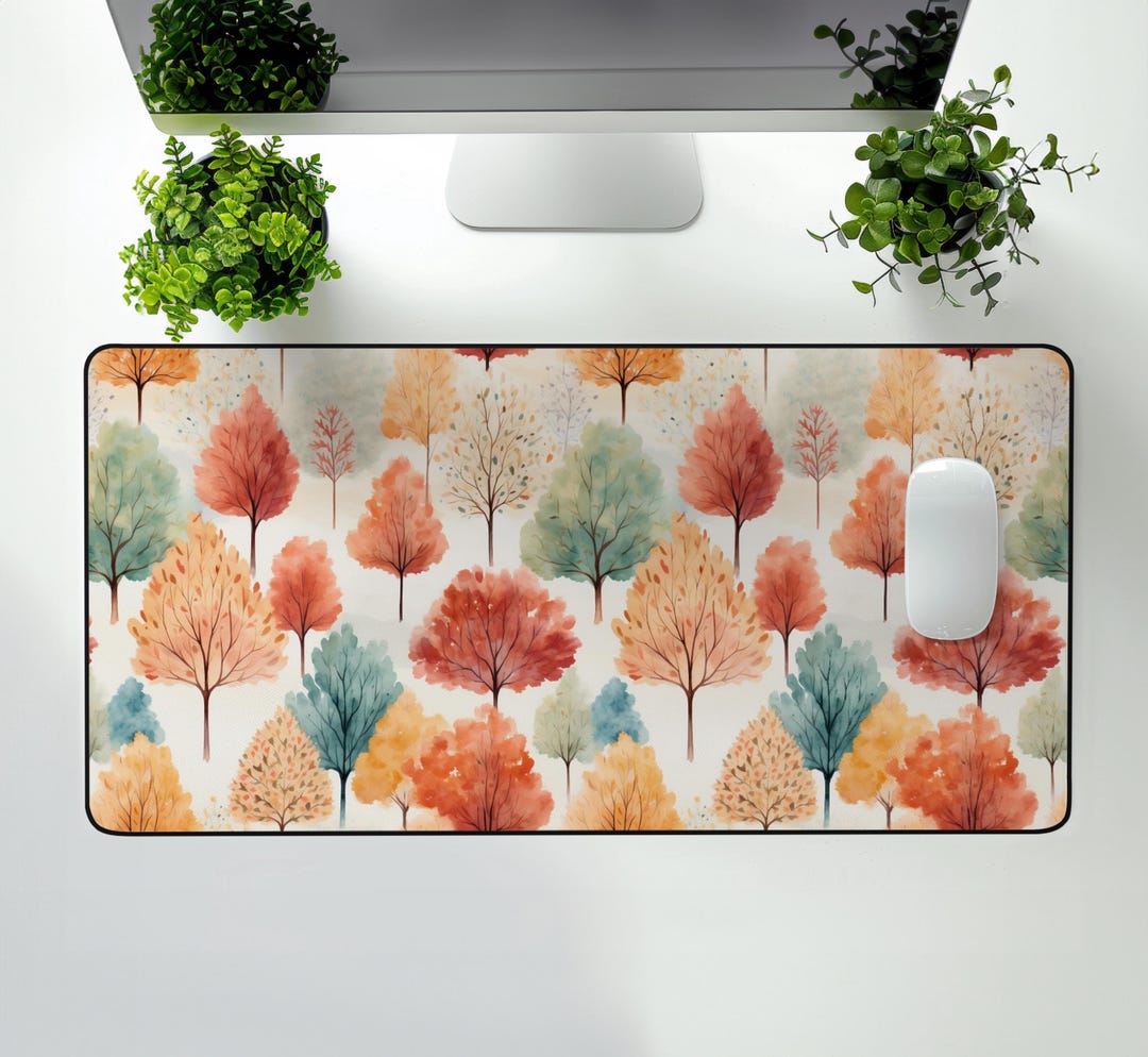 Fall Trees Desk Mat, Autumn Keyboard Pad, Cute Cottagecore Computer ...