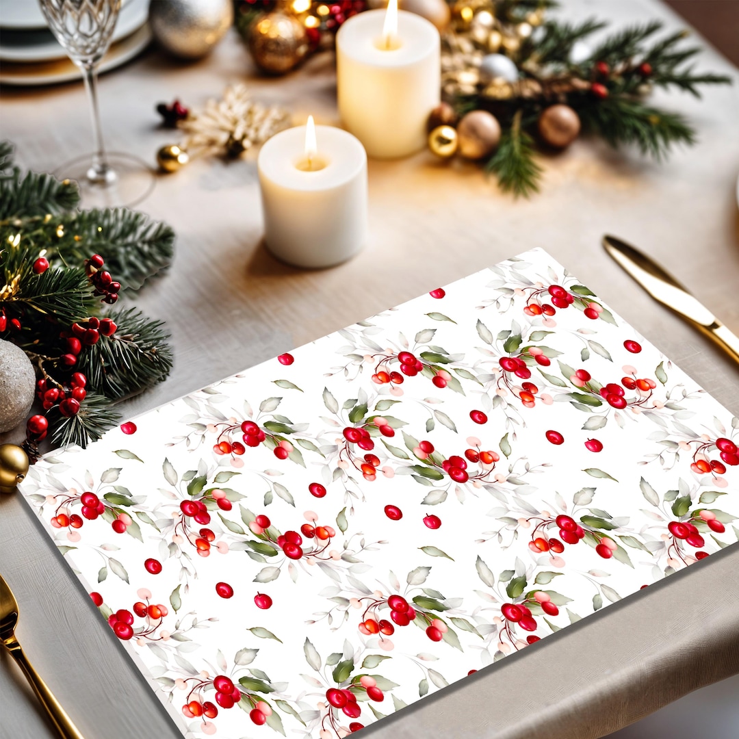 Christmas Berries Placemat, Winter Floral Placemat, Christmas Dining ...