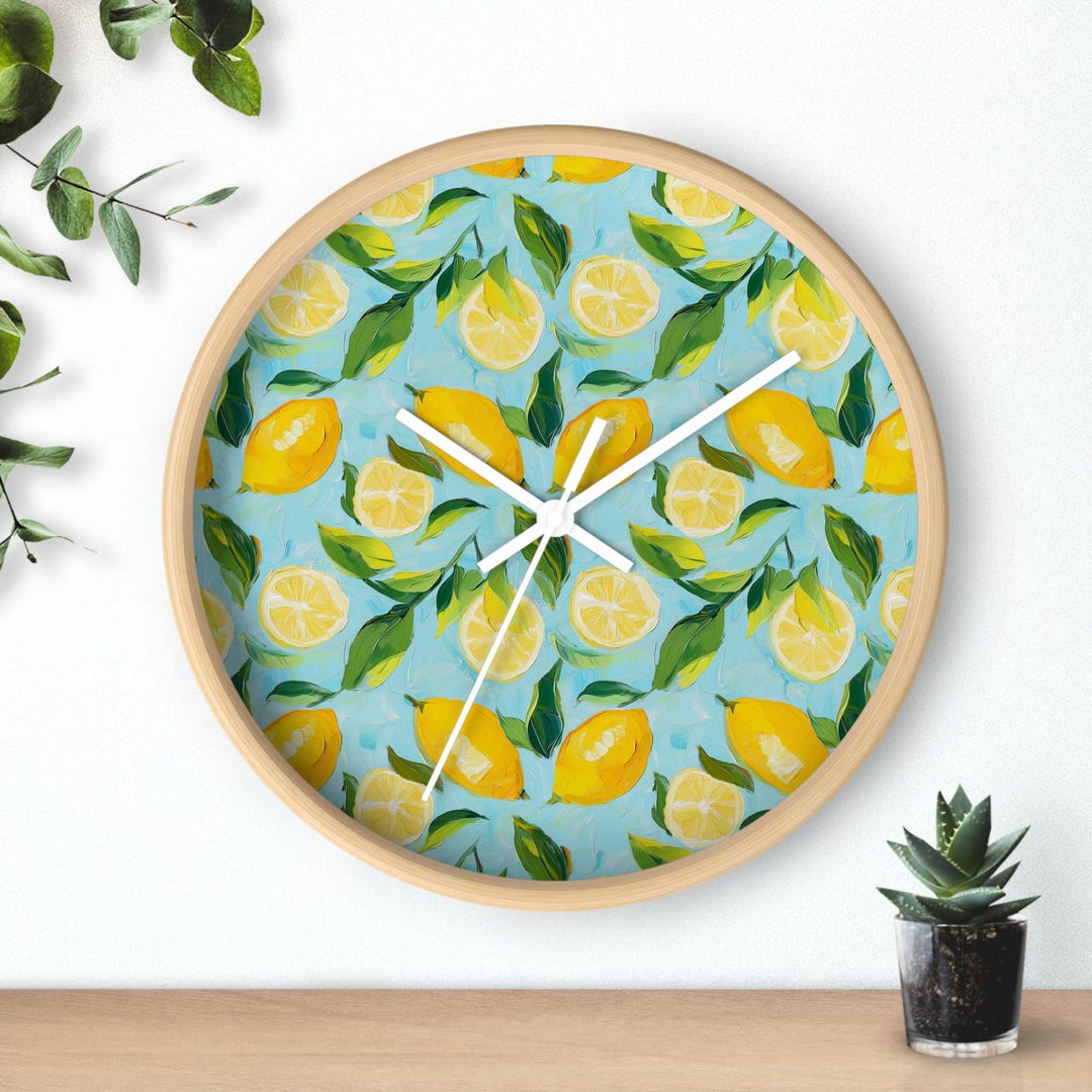 Tropical Lemon Wall Clock, Floral Wall Clock, Office Clock, Decorative ...
