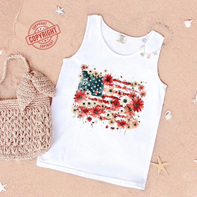 Floral American Flag Tank Top, Comfort Colors® 4th of July Unisex Tank ...