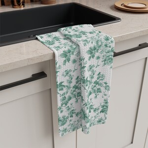 French Floral Toile Kitchen Towel, Dish Towel, Toile Art Green ...